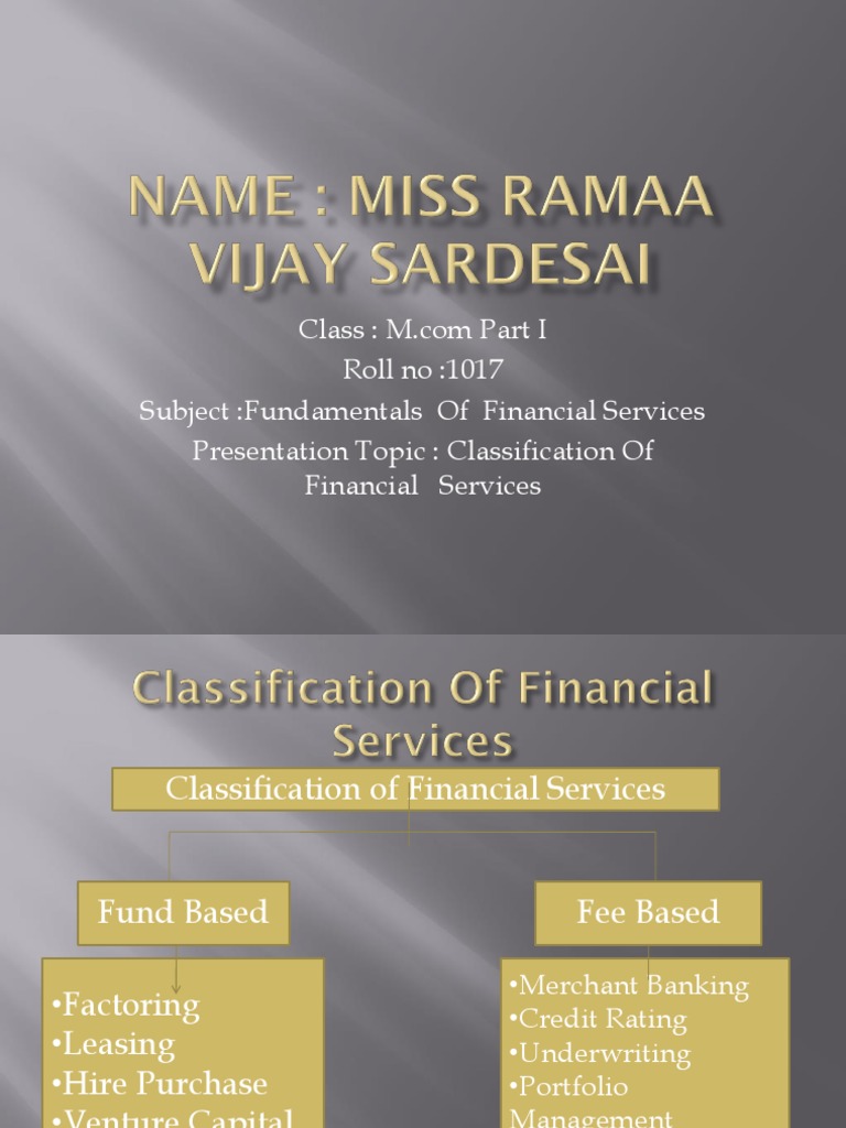 Roll No:1017 Subject:Fundamentals of Financial Services Presentation ...