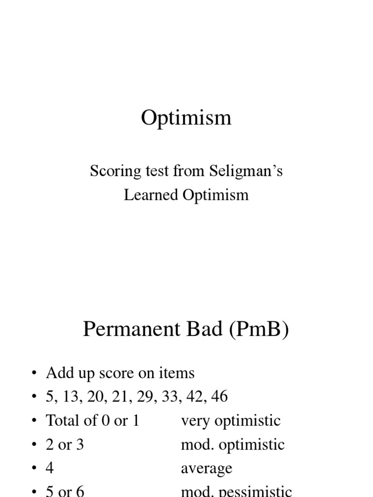 Optimism Test Scoring | PDF | Optimism | Motivation