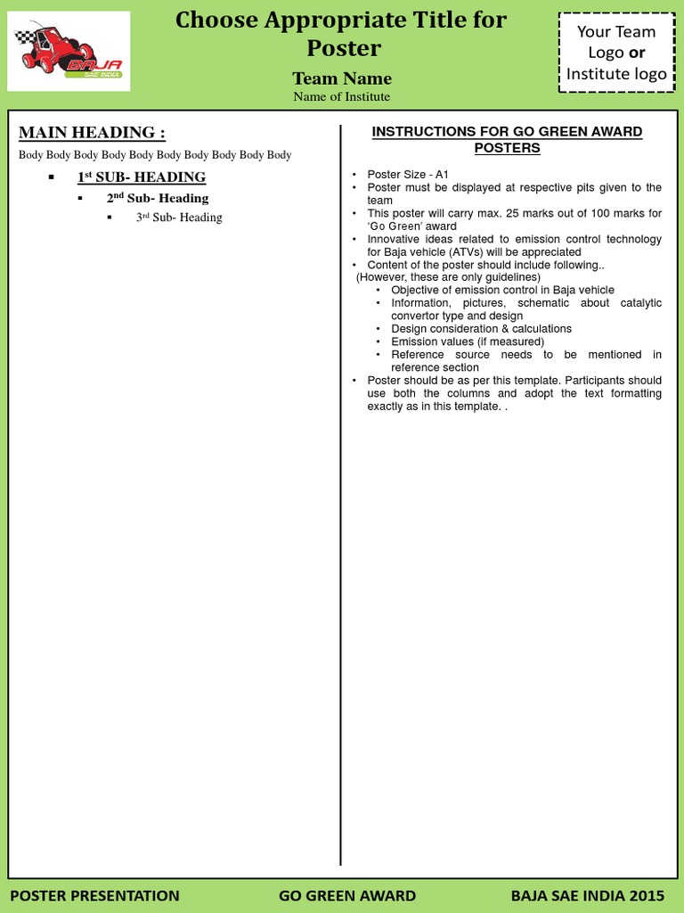 Poster Format For Go Green - Awards | PDF
