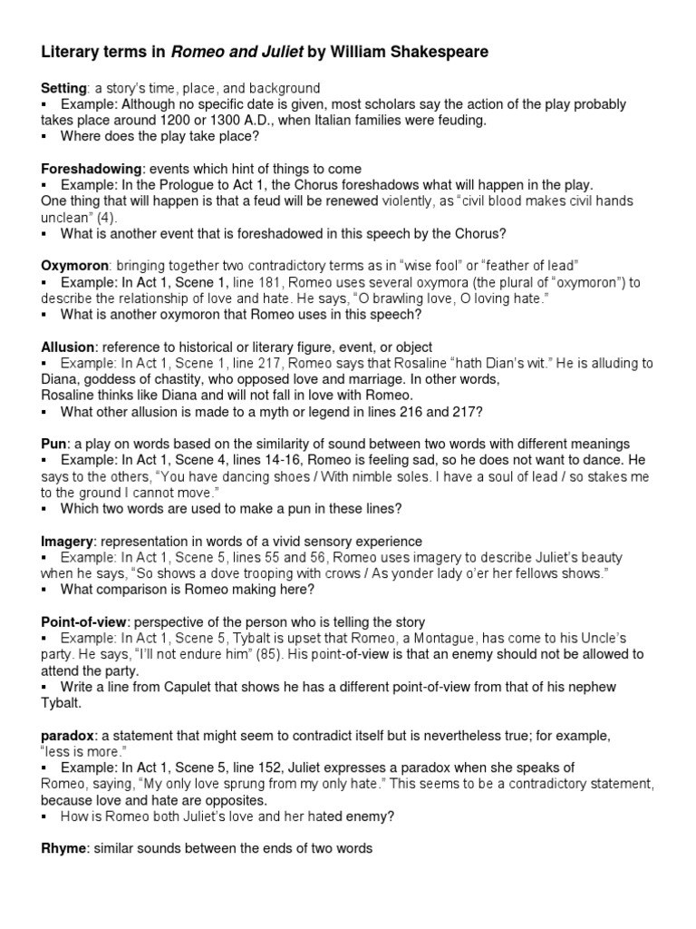 Literary Devices in Romeo and Juliet | PDF | Romeo And Juliet ...