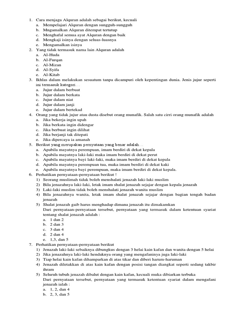 Mid Pai Kelas Xi 2019 | PDF