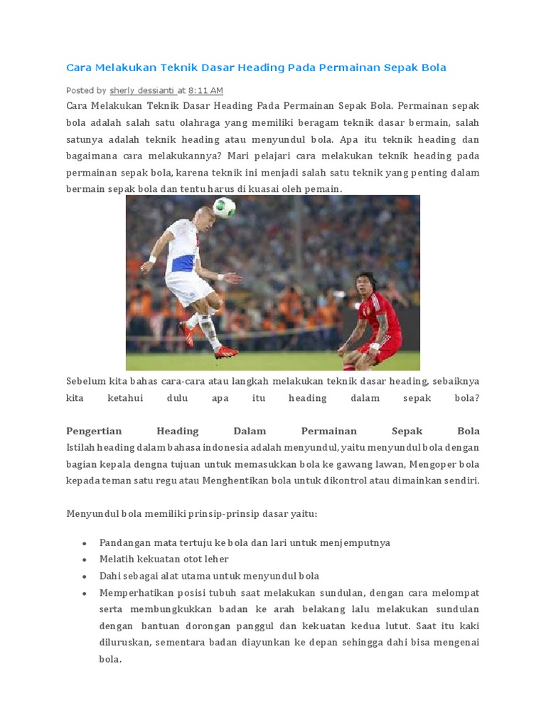 Cara Melakukan Teknik Dasar Heading Pada Permainan Sepak Bola | PDF