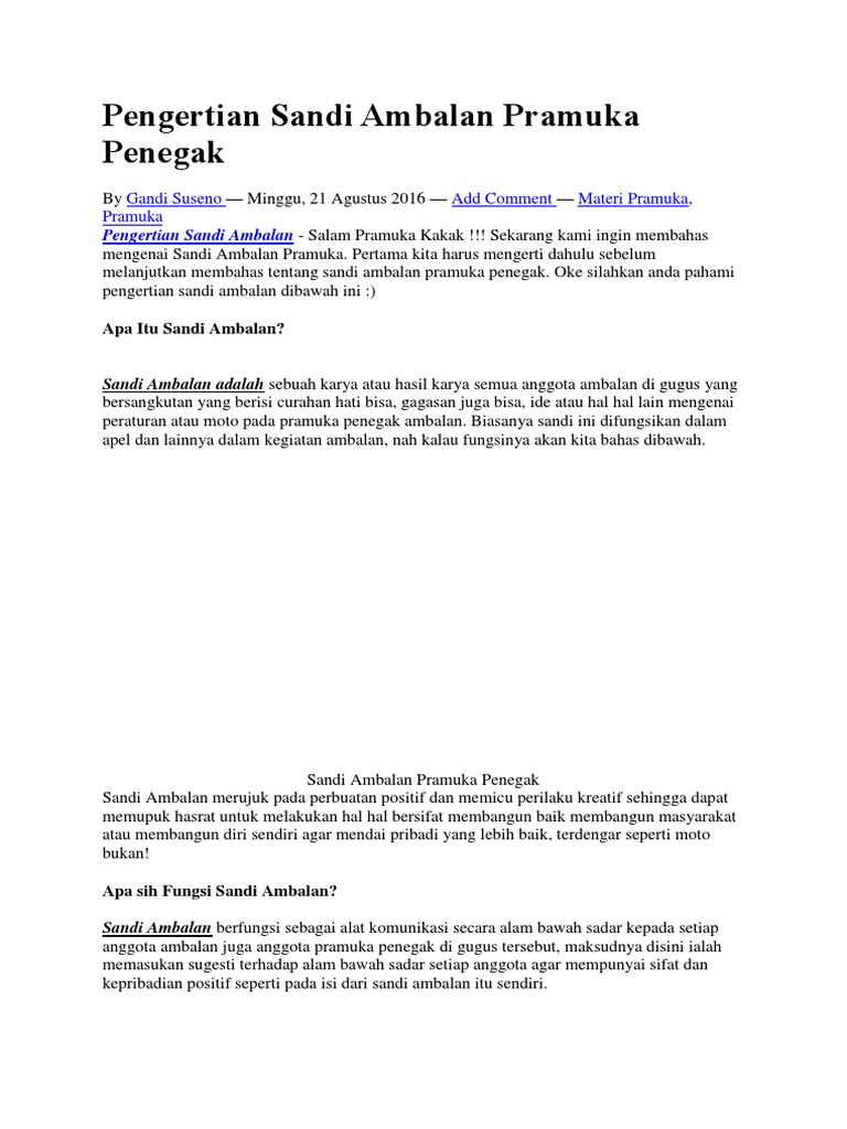 Pengertian Sandi Ambalan Pramuka Penegak | PDF