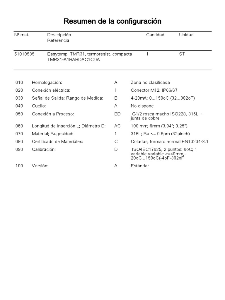 TMR31 Sensor de Temperatura | PDF