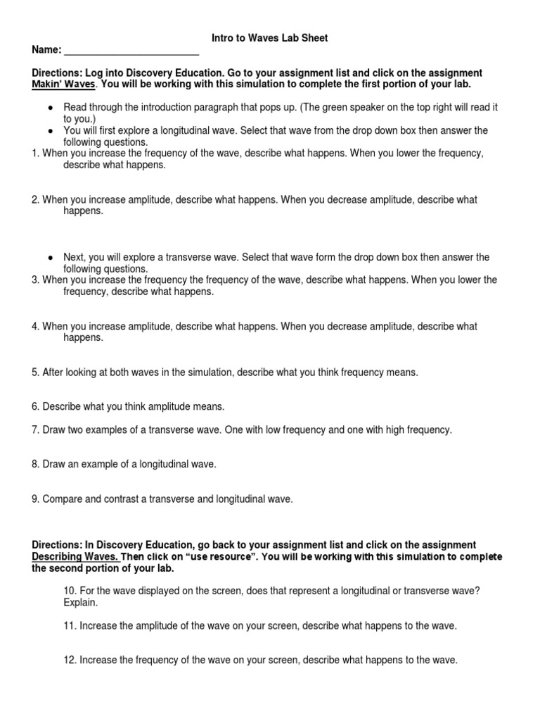 Intro To Waves Lab Sheet | Download Free PDF | Wavelength | Waves