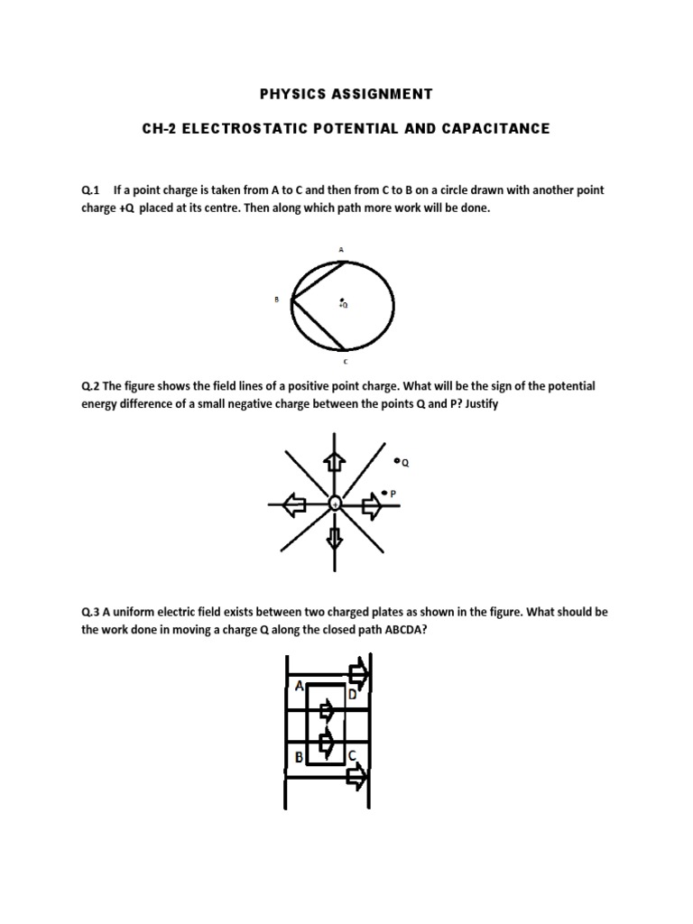 Physics Assignment Ch-2 Electrostatic Potential and Capacitance | PDF