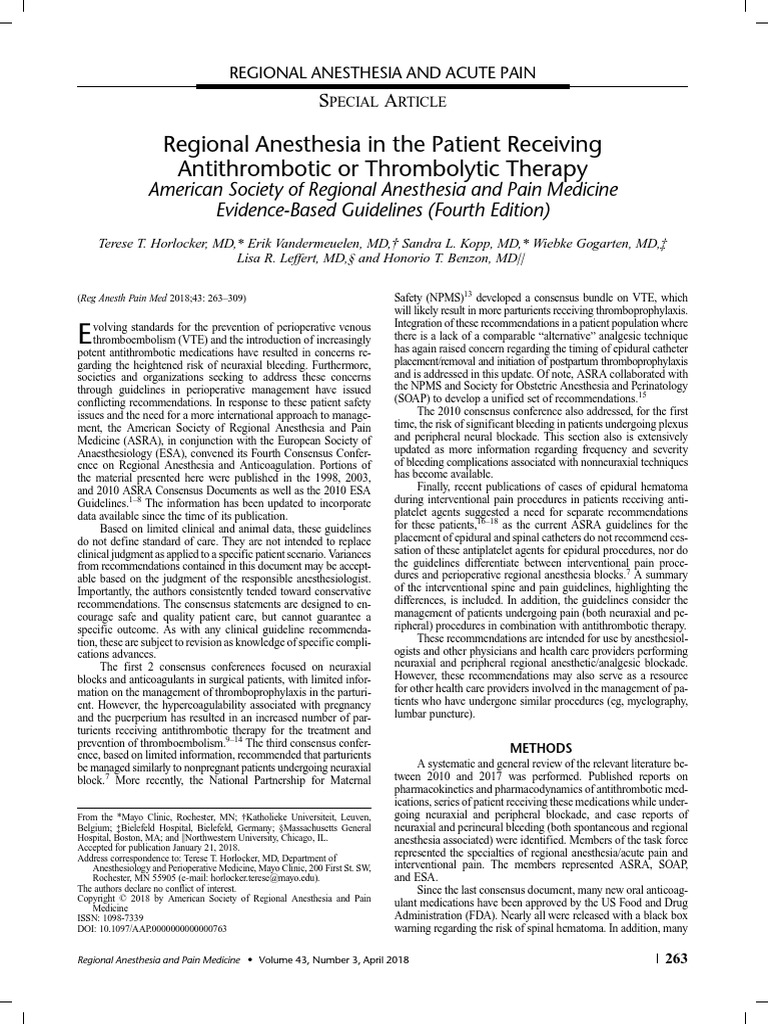 Full Guideline Regional 2018 | PDF | Anesthesia | Evidence Based Medicine