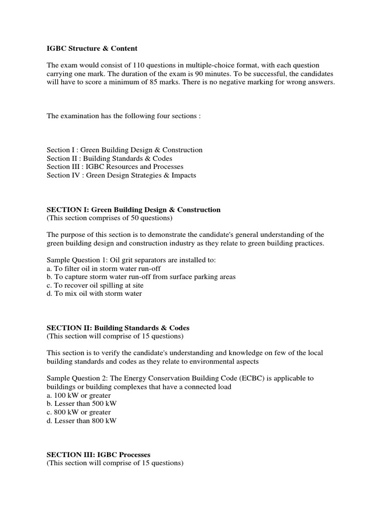 IGBC AP Exam Structure and Sample Questions | PDF | Green Building ...