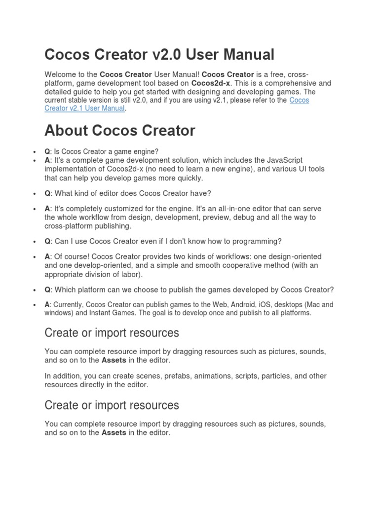Cocos Creator v2.0 User Manual: Create or Import Resources | PDF ...