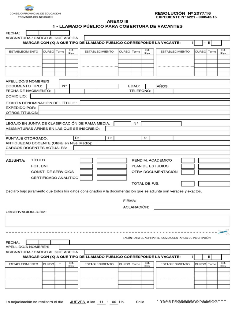 Formulario de Inscripcion Prov. NQN | Descargar gratis PDF | Gobierno y personalidad ...