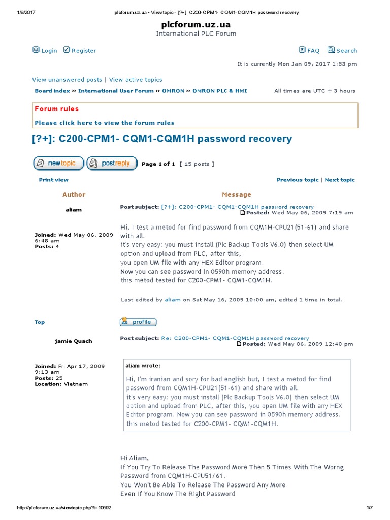 Plc Omron Unlocking Pdf Pdf Internet Forum Password