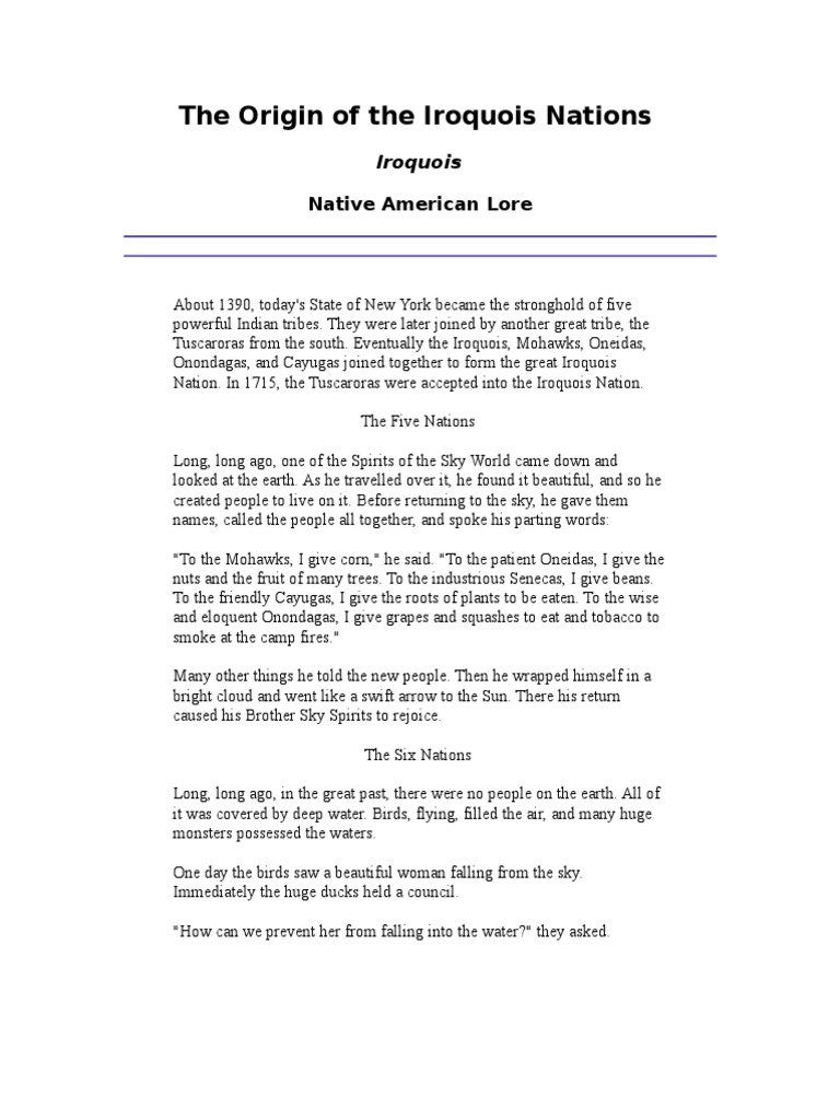 The Origin of The Iroquois Nations | PDF | Iroquois | Indigenous ...