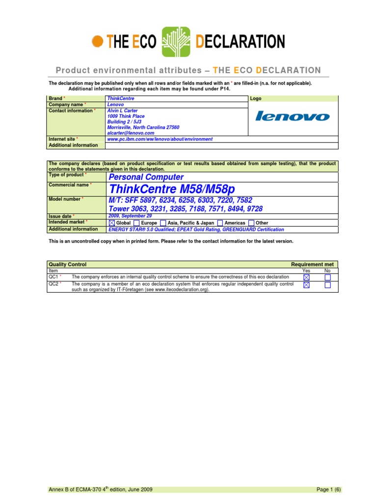 Lenovo ThinkCentre M58 M58p ES50 | PDF | Plastic | Packaging And Labeling