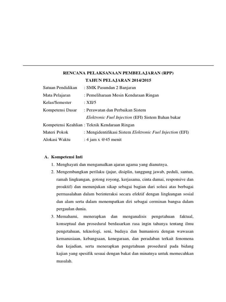 RPP Mengidentifikasi Sistem EFI - Deni | PDF