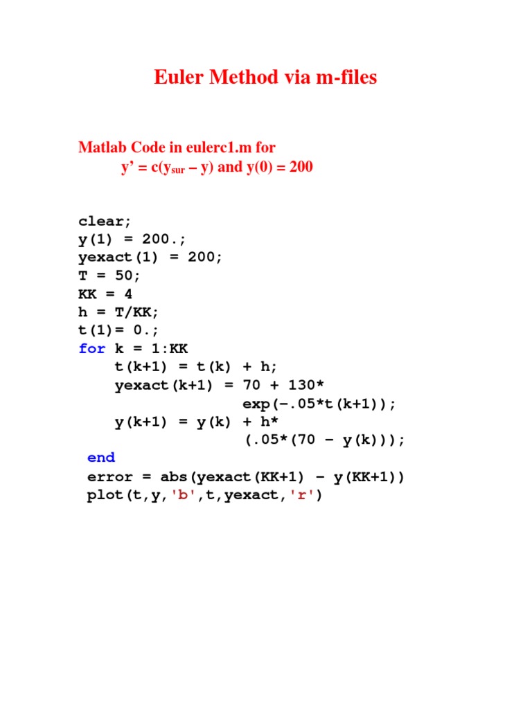 Euler Method in MATLAB: eulerc1 & eulerc2 | PDF | Teaching Methods & Materials