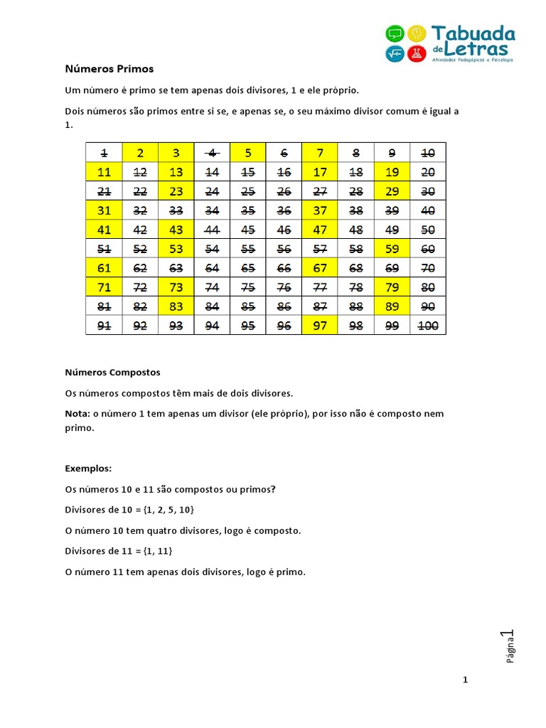 Numeros Primos - Compostos | PDF | Número primo | Teoria dos Números