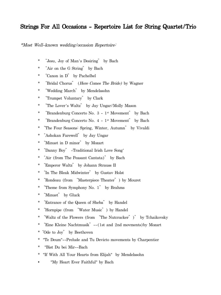 Strings For All Occasions Repertoire List-Updated-2 | PDF | Johann ...