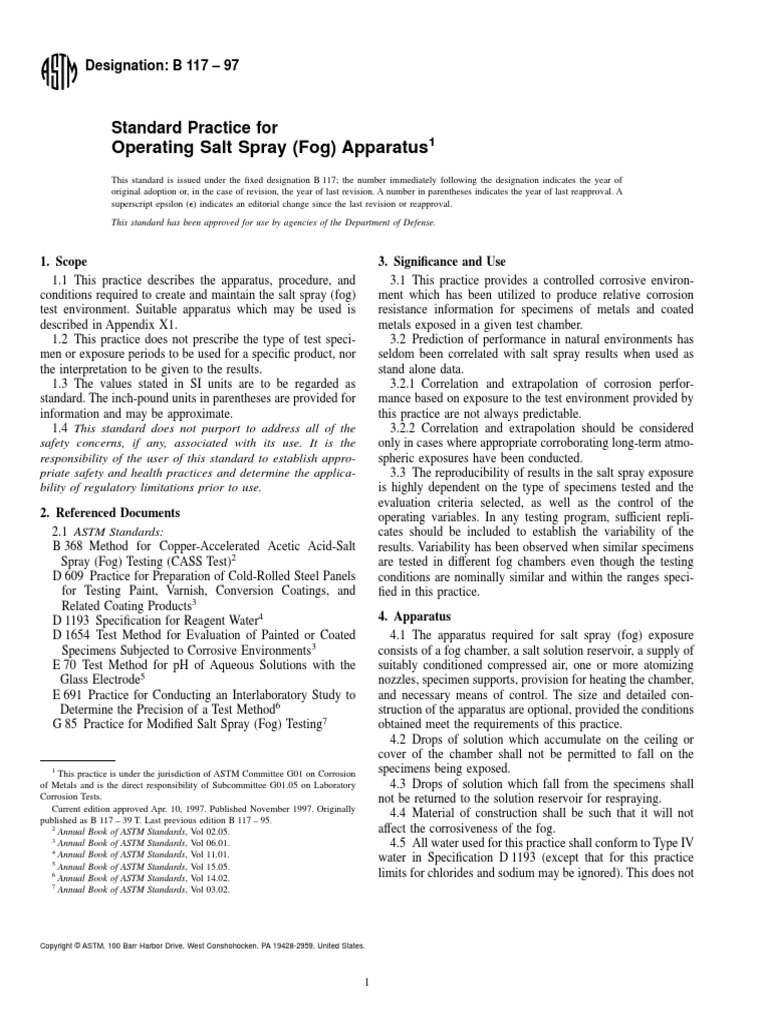 Astm B117 | PDF | Coefficient Of Variation | Sodium Chloride