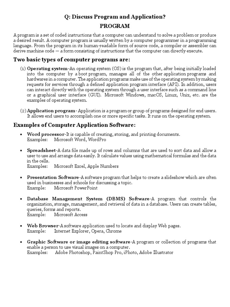Q: Discuss Program and Application? Program | PDF | Computer Program ...