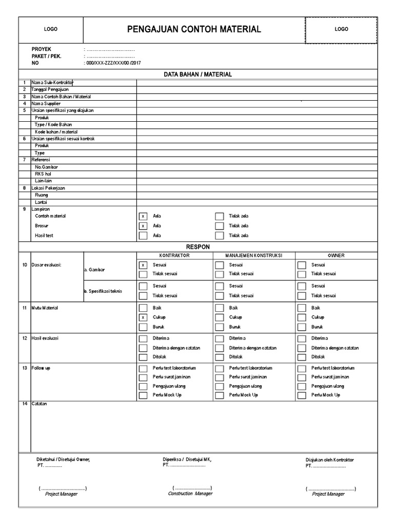 Form Contoh Pengajuan Material Project | PDF