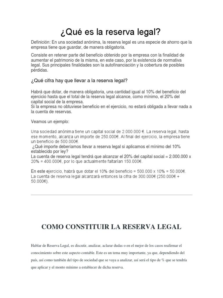 COMO CONSTITUIR Y CONTABILIZAR LA RESERVA LEGAL EN DIFERENTES TIPOS DE ...