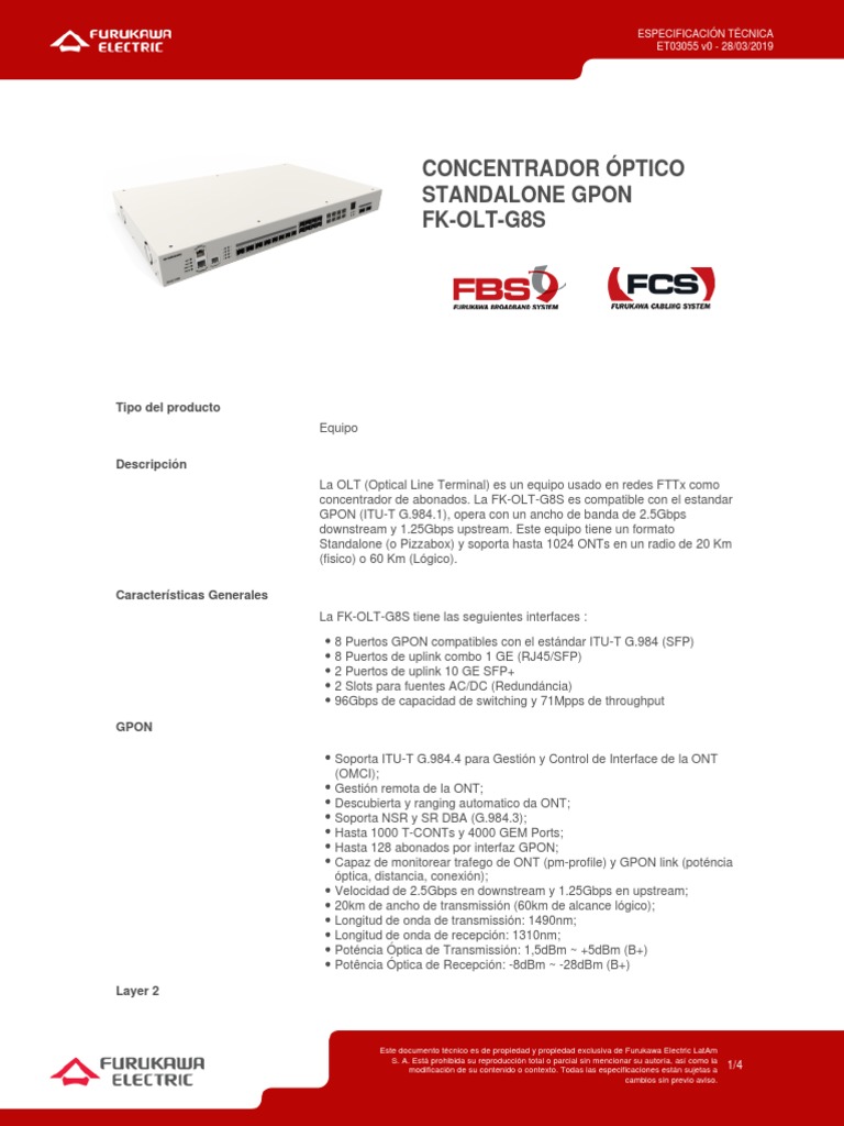 OLT Furukawa - GPON | PDF | Estándares informáticos | Estándares de red