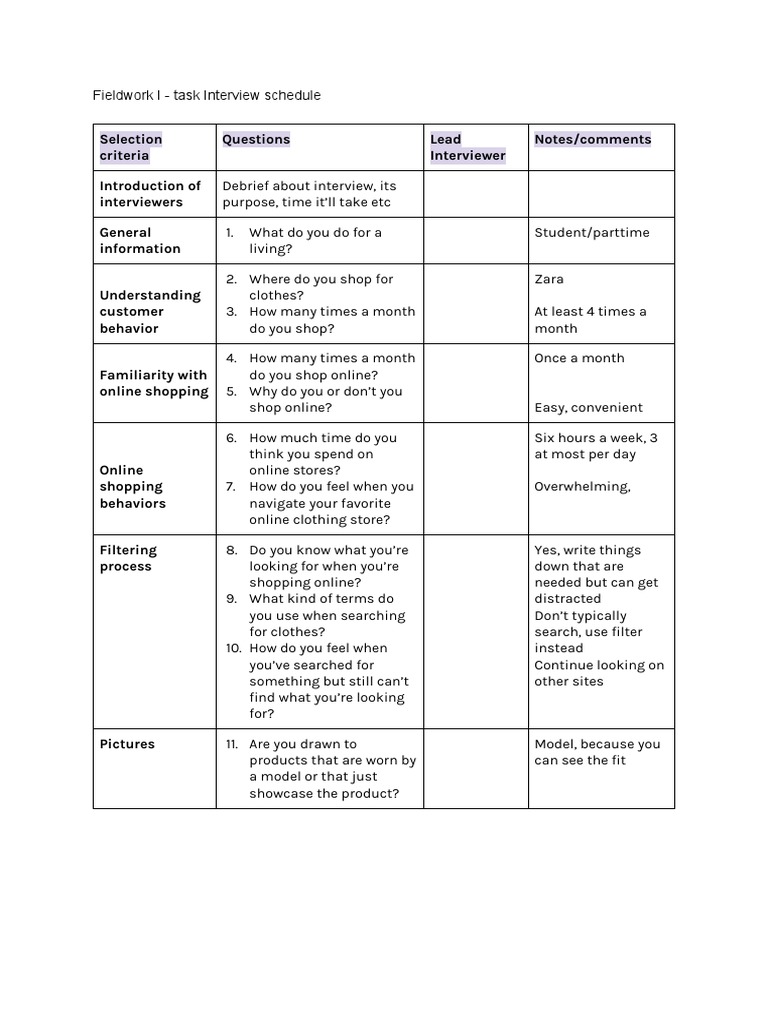 Fieldwork I - Task Interview | PDF