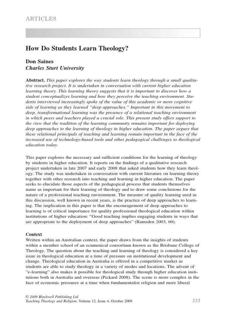 How Do Students Learn Theology | PDF | Learning Theory (Education ...
