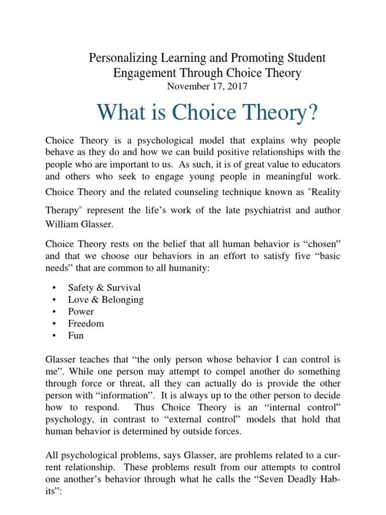A2 What Is Choice Theory PDF | PDF | Psychotherapy | Behavior