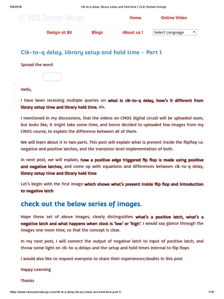 Clk-To-q Delay, Library Setup and Hold Time - VLSI System Design | PDF | Electrical Circuits ...