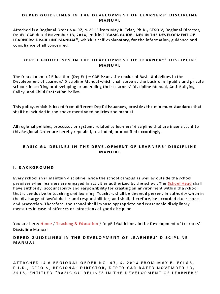 Deped Guidelines in The Development of Learners | PDF | Students ...