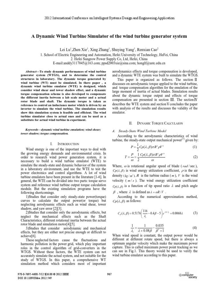 Paper - IEEE - A Dynamic Wind Turbine Simulator of The Wind Turbine ...