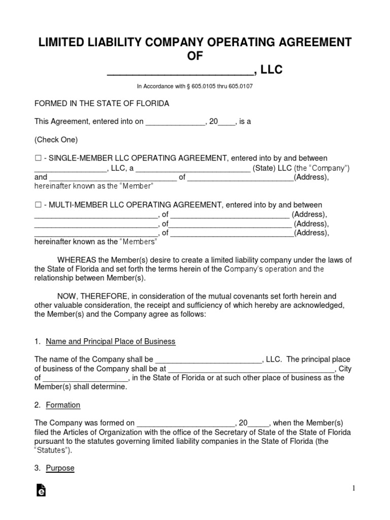 Florida LLC Operating Agreement Template | PDF | Bankruptcy ...