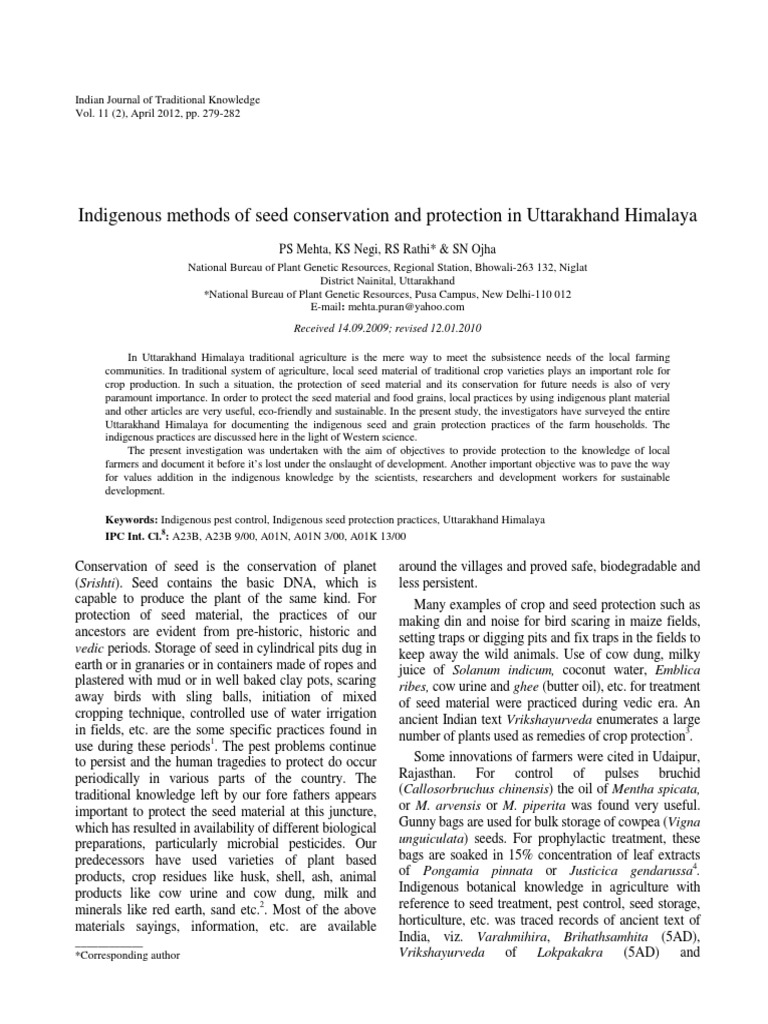 Indigenous Methods of Seed Conservation | PDF | Cereals | Rice