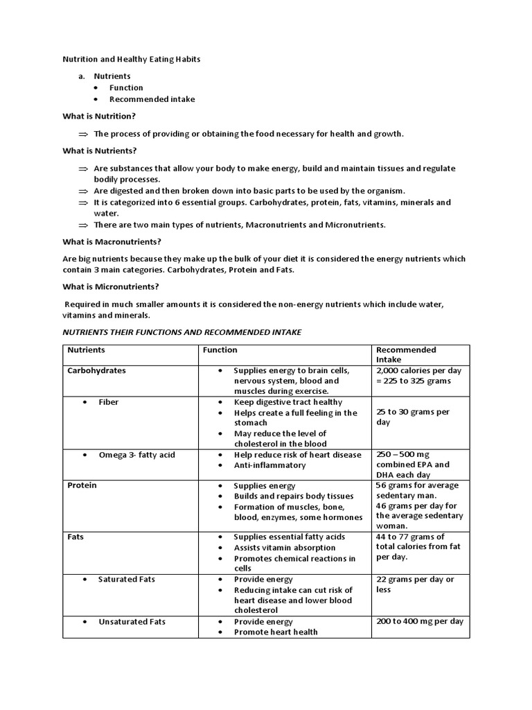 Nutrition and Healthy Eating Habits Complete Lecture | PDF | Nutrients ...