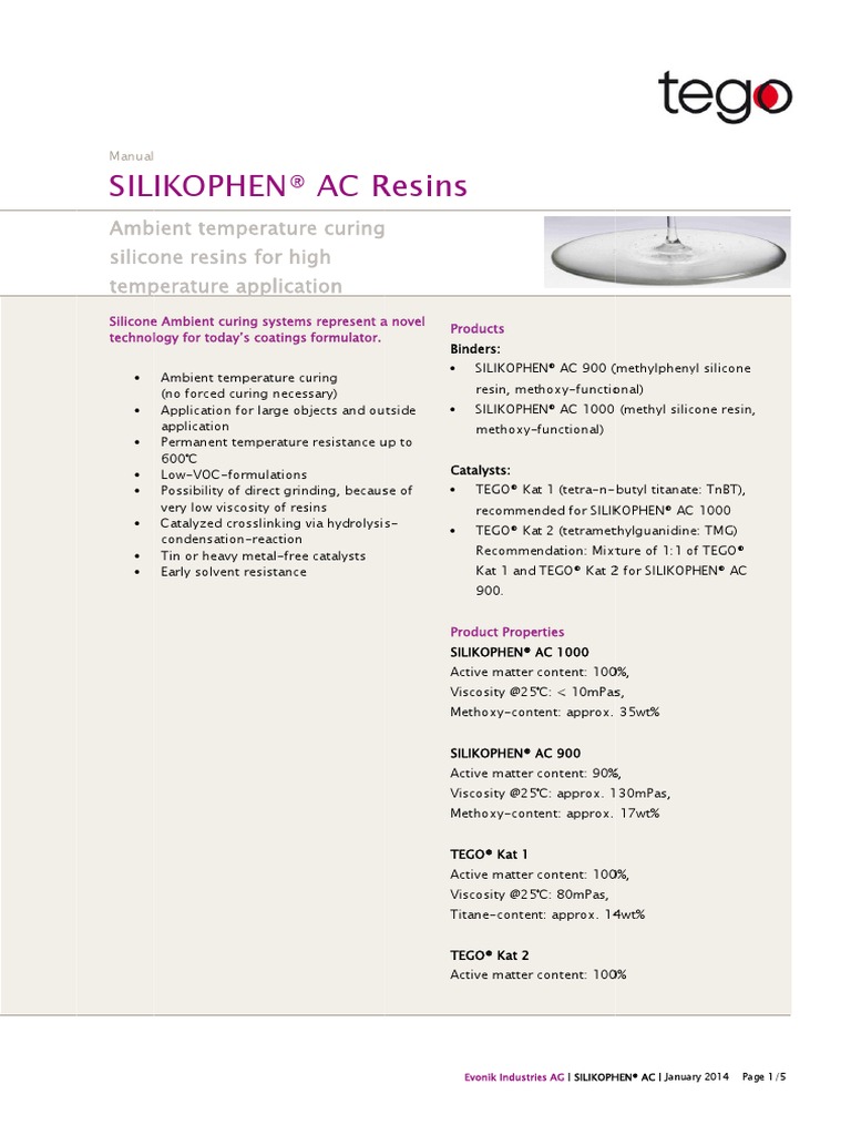 Silikophen Ac 1000 Manual | PDF | Catalysis | Humidity
