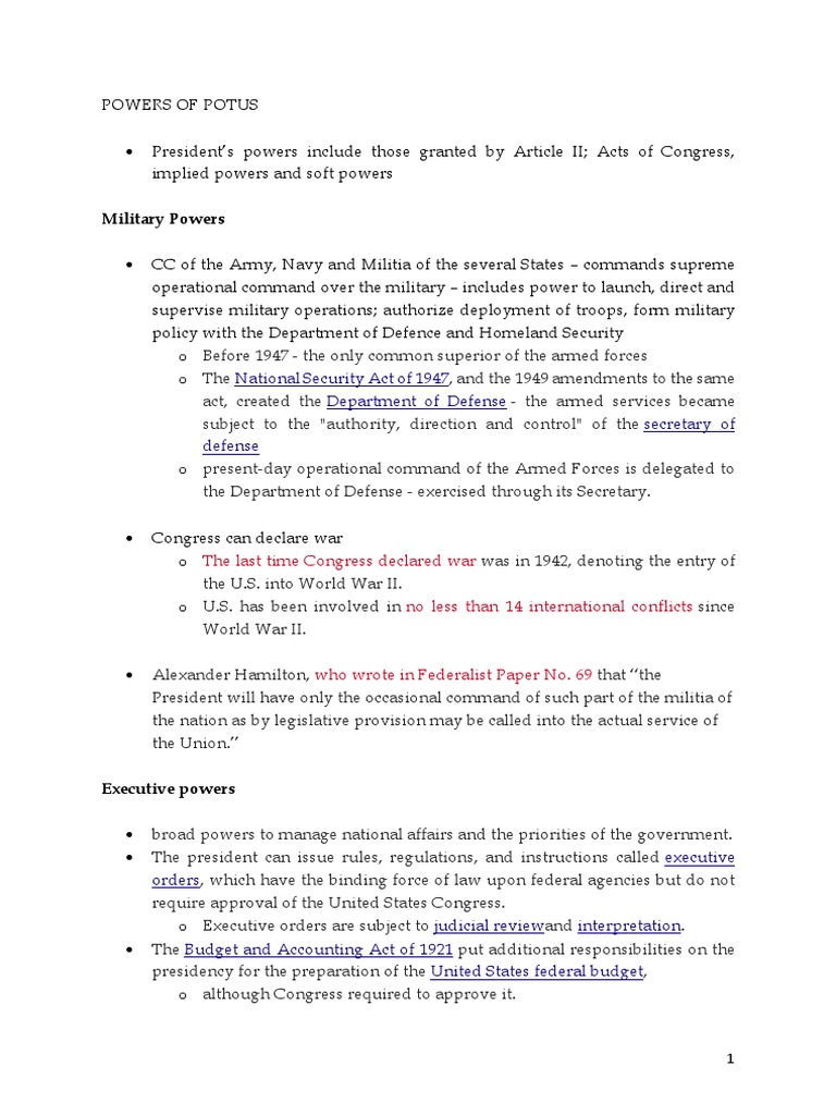 Powers of The Potus | PDF | Veto | Presidents Of The United States