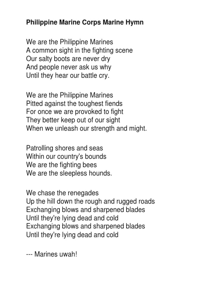 Philippine Marine Corps Marine Hymn | PDF