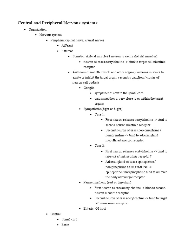 Central and Peripheral Nervous Systems | PDF | Acetylcholine | Organ ...