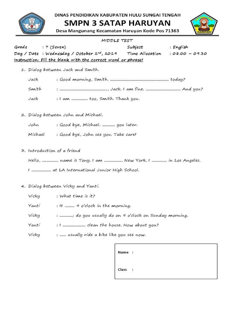 Middle Test English 7 | PDF | Language Arts & Discipline | Art
