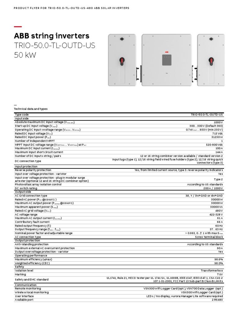 Trio 50.0 TL Outd Us 480 Rev.g | PDF | Direct Current | Physical Quantities