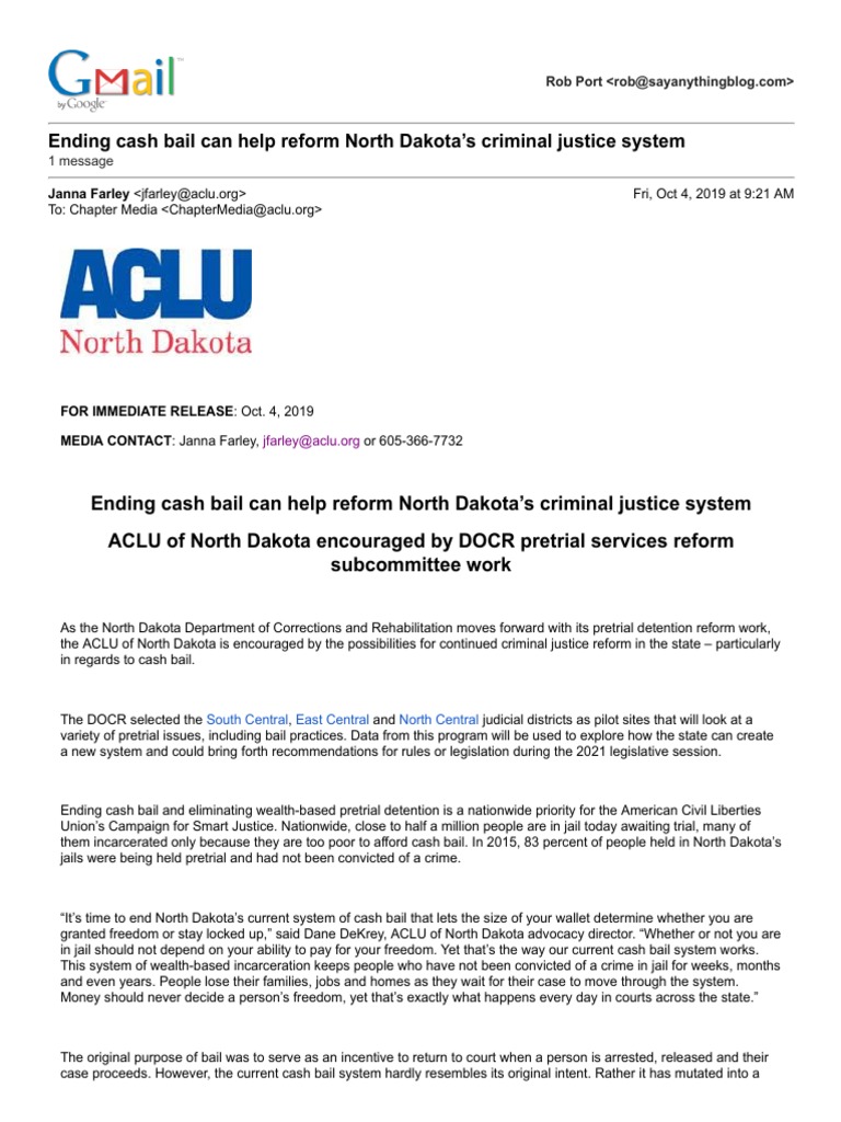 ACLU Release | Download Free PDF | American Civil Liberties Union | Bail