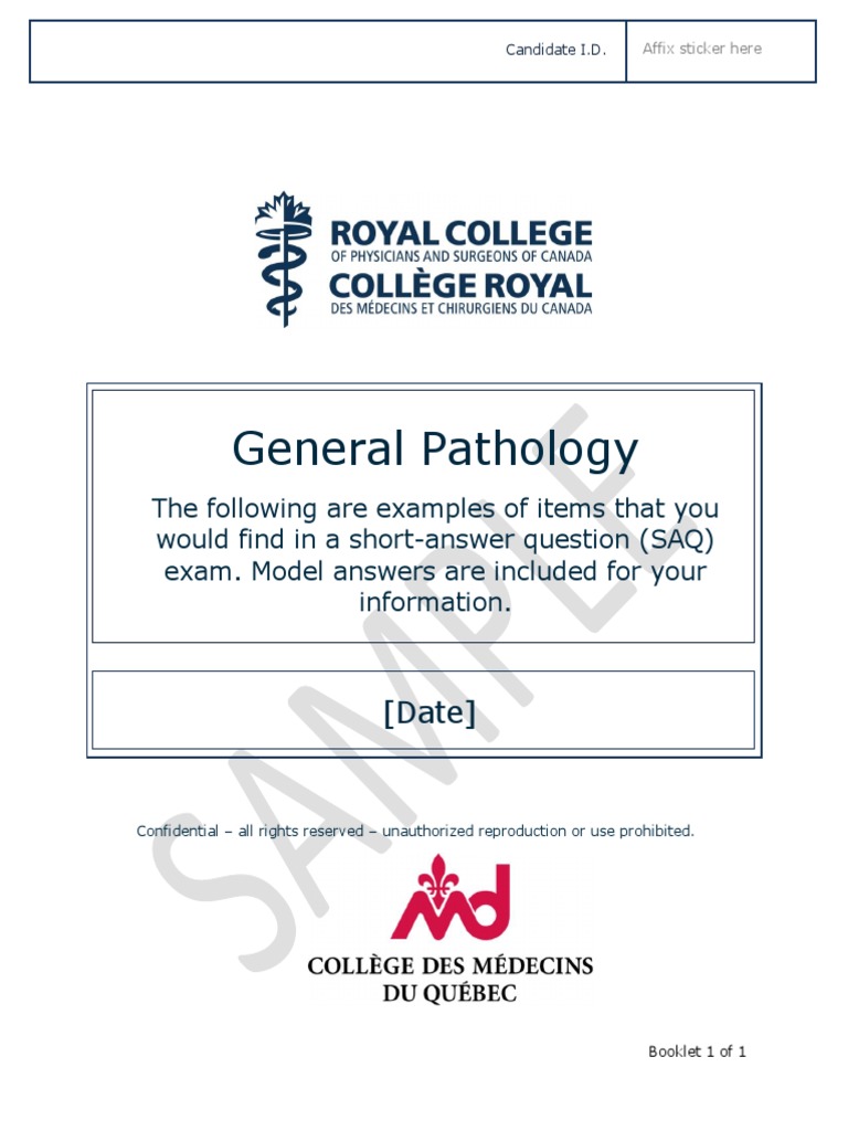 General Pathology Saq Sample Exam e | PDF | Coagulation | C Reactive ...