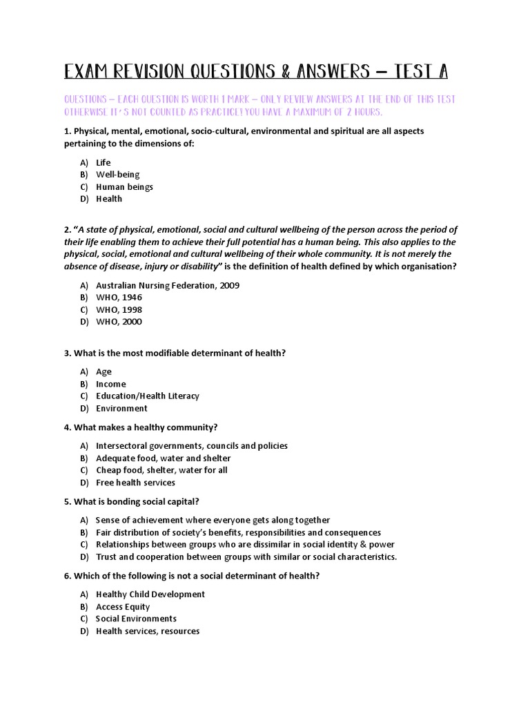 PHC Exam Revision Questions Test A v2 | PDF | Preventive Healthcare ...
