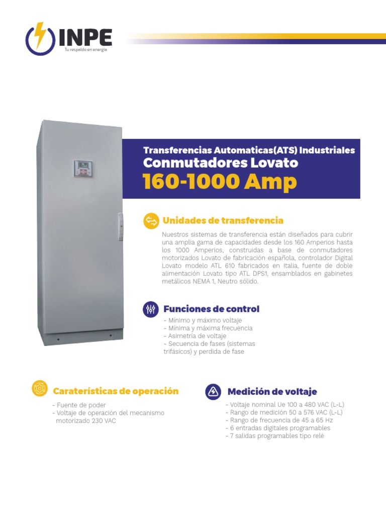 Ats Lovato Inpe 160 1000 Amp | PDF | Generador eléctrico | Relé