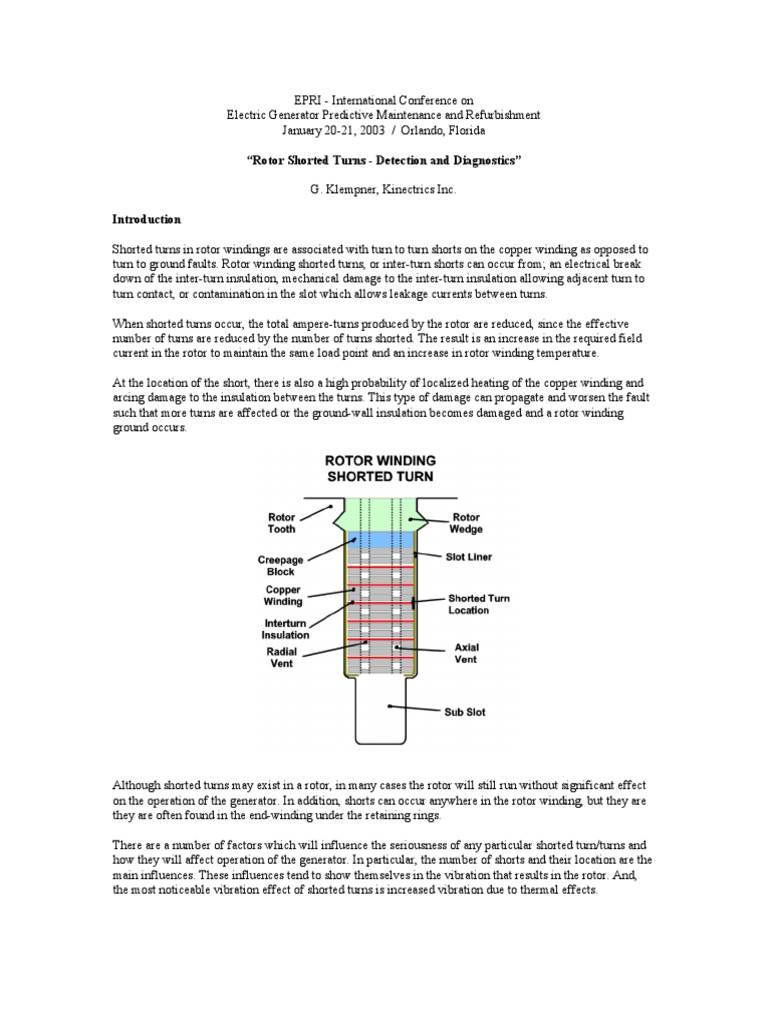 Rotor Shorted Turns - Detection and Diagnostics | PDF | Electricity ...
