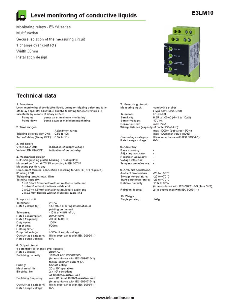 Monitoring liquid levels with ENYA E3LM10 relay | PDF | Switch | Relay