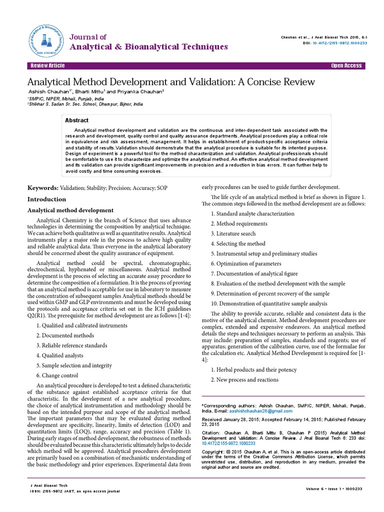 Analytical Method Development and Validation A Concise Review 2155 9872 ...