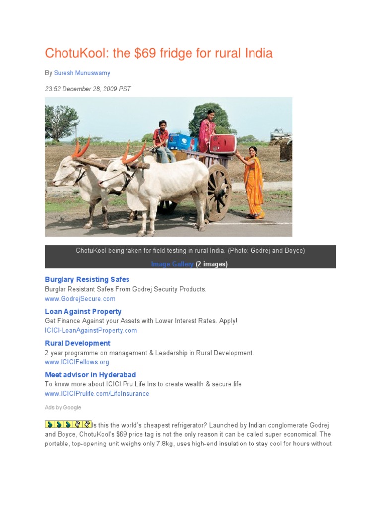 Chotukool: The $69 Fridge For Rural India: Suresh Munuswamy | PDF ...