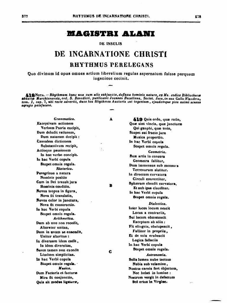 1125-1202, Alanus de Insulis, de Incarnatione Christi Rhythmus ...